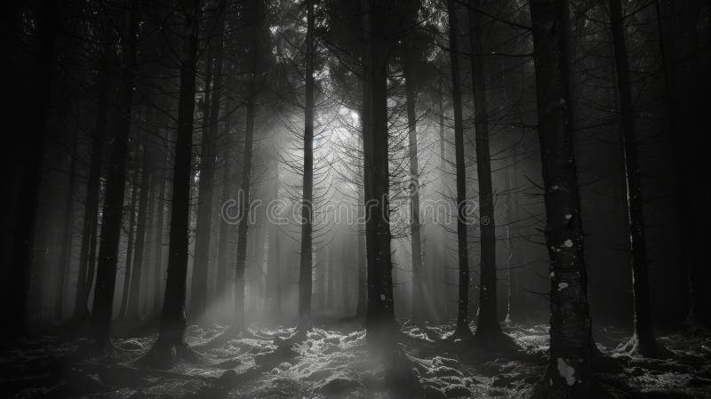 A Mystical Forest Path Illuminated by a Beam of Light. the Trees Stand ...