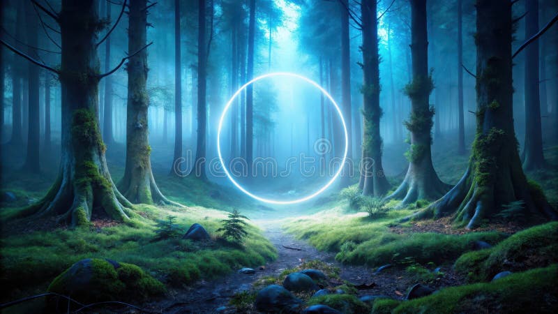 Mystical Forest Path Illuminated by Glowing Circular Light. Generative ...