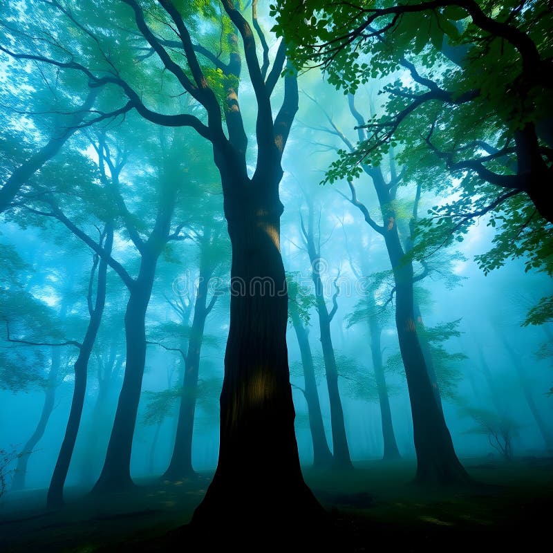 Mystical Forest Path in Misty Light Stock Illustration - Illustration ...