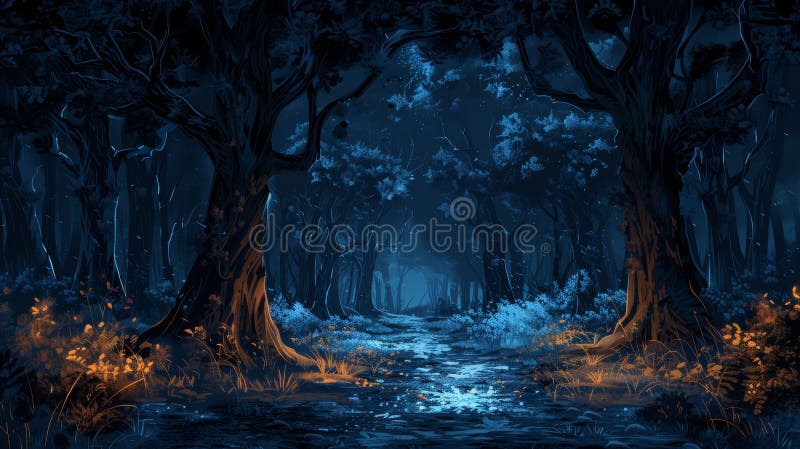 A Mystical Forest Path Shrouded in Darkness, with Glowing Light ...