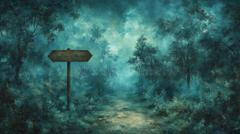 Mystical Forest Path Signpost Points the Way Stock Illustration ...