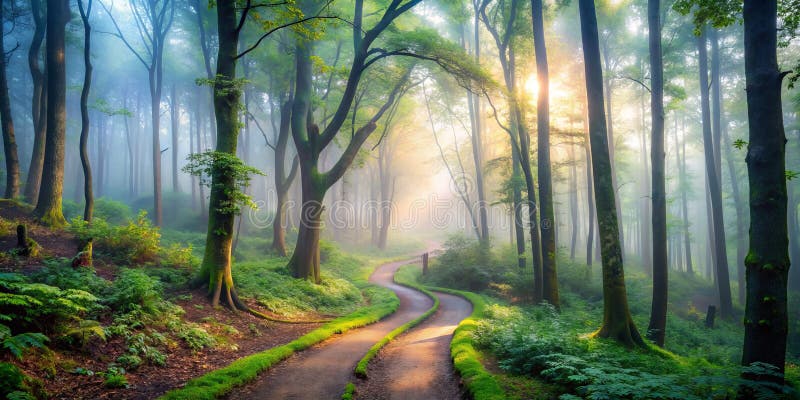 Mystical Forest Path with Sun Rays through Fog - Landscape Photography ...