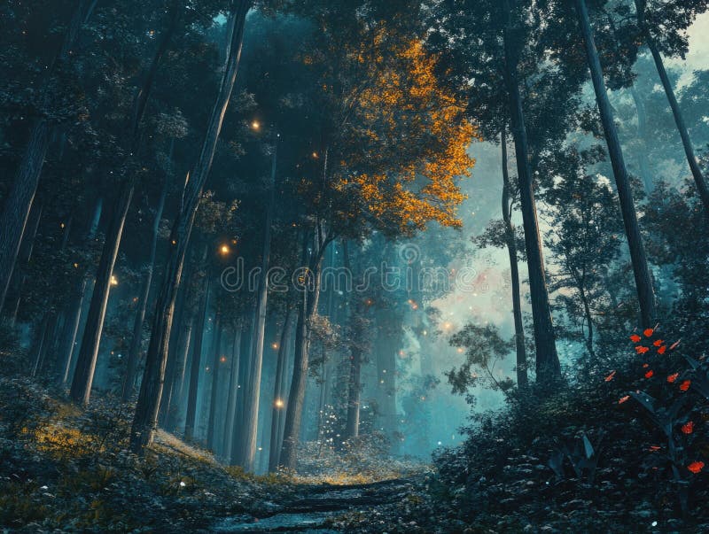 Mystical Forest Path stock photo. Image of moonlight - 362186256