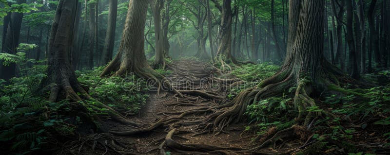Mystical Forest Path with Twisting Tree Roots Stock Image - Image of ...