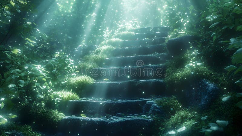 Mystical Forest Pathway Features Moss-covered Stone Steps Leading ...