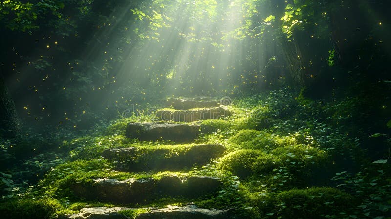 Mystical Forest Pathway Features Moss-covered Stone Steps Leading ...