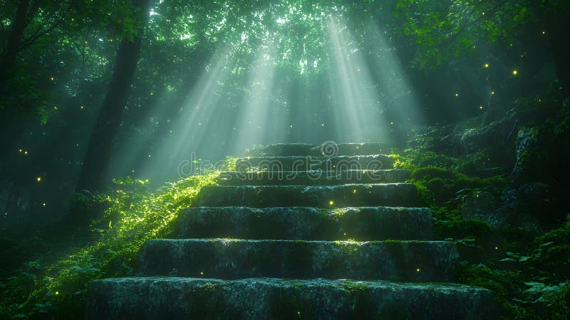 Mystical Forest Pathway Features Moss-covered Stone Steps Leading ...