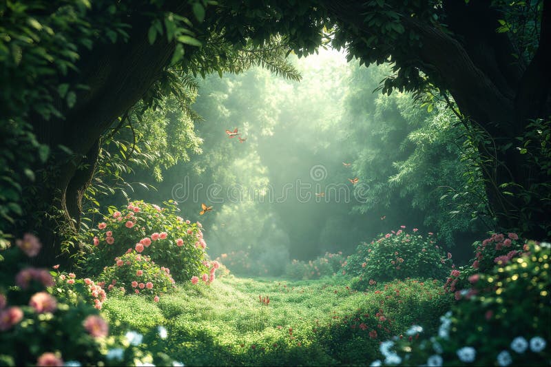 Mystical Forest Pathway Under a Sunlight Canopy Stock Image - Image of ...