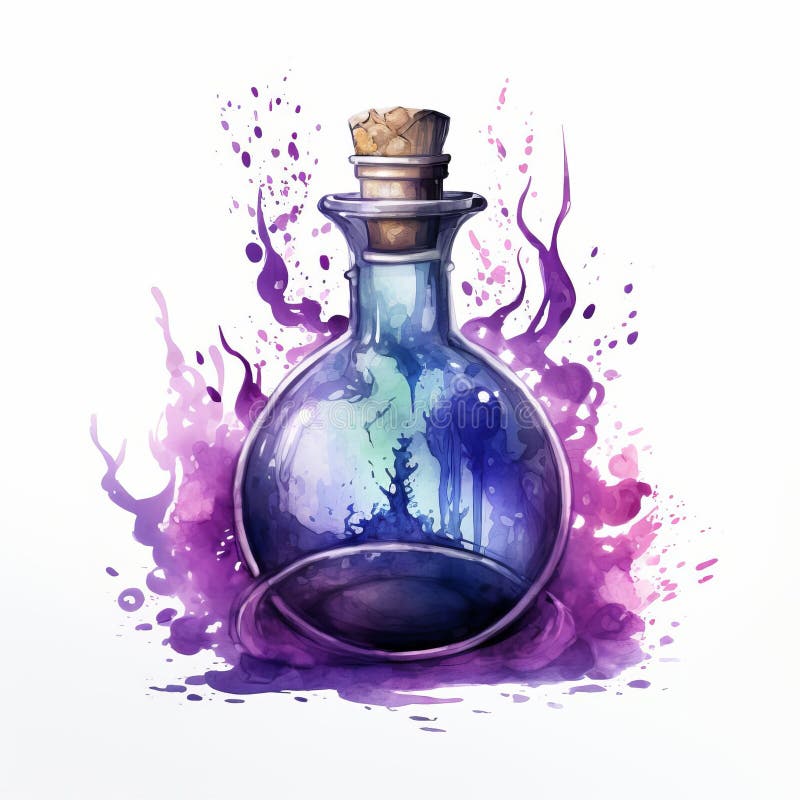 Mystical Forest Potion Bottle with Whimsical Purple Background Stock ...