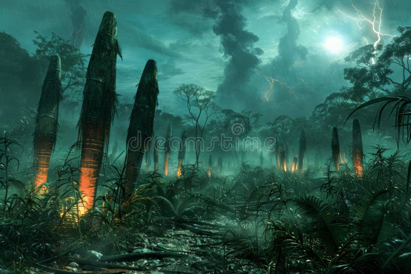 Mystical Forest Scene with Ancient Ruins, Haunting Moonlight, and ...