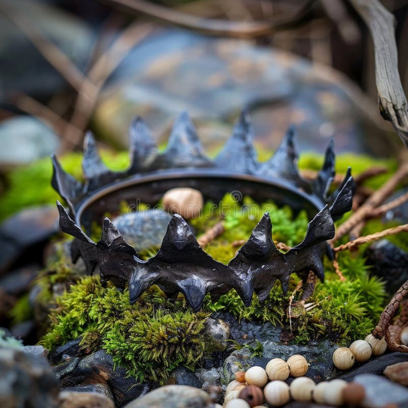 Mystical Forest Scene with Dark Spiky Crown Stock Illustration ...