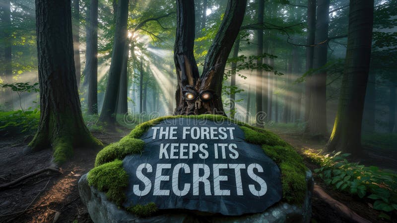 Enchanted Forest Scene with Glowing Tree Face and Text "the Forest ...