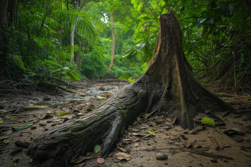 Mystical Forest Stream with Ancient Tree Roots Stock Illustration ...