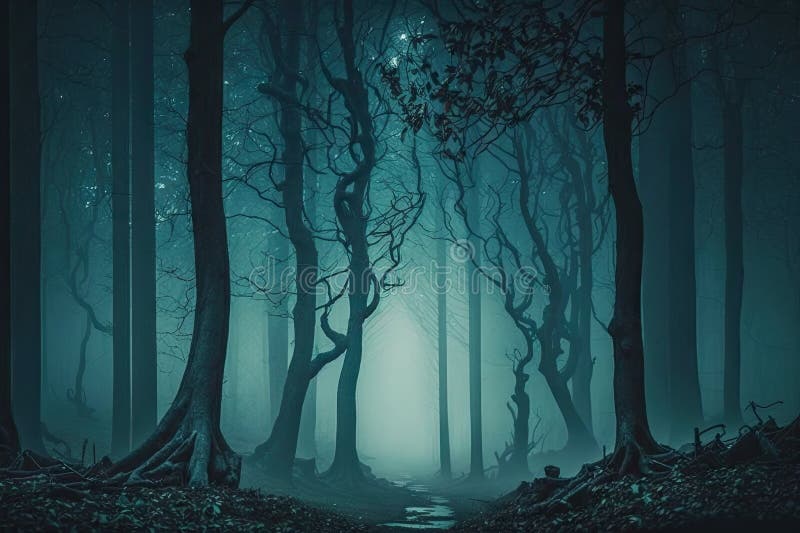 Mystical Forest with Tall Trees and Fog, Providing a Spooky yet Magical ...