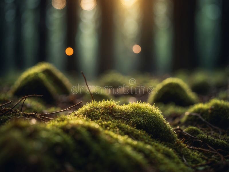 A Mystical Forest Where the Ground is Covered in Glowing Moss. Stock ...