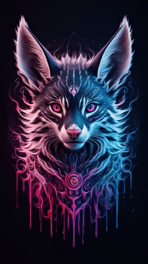 Mystical Fox Portrait with Neon Colors and Intricate Designs Stock ...