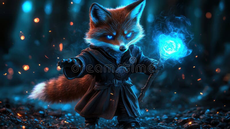 Mystical Fox Wizard stock illustration. Illustration of animal - 335583122