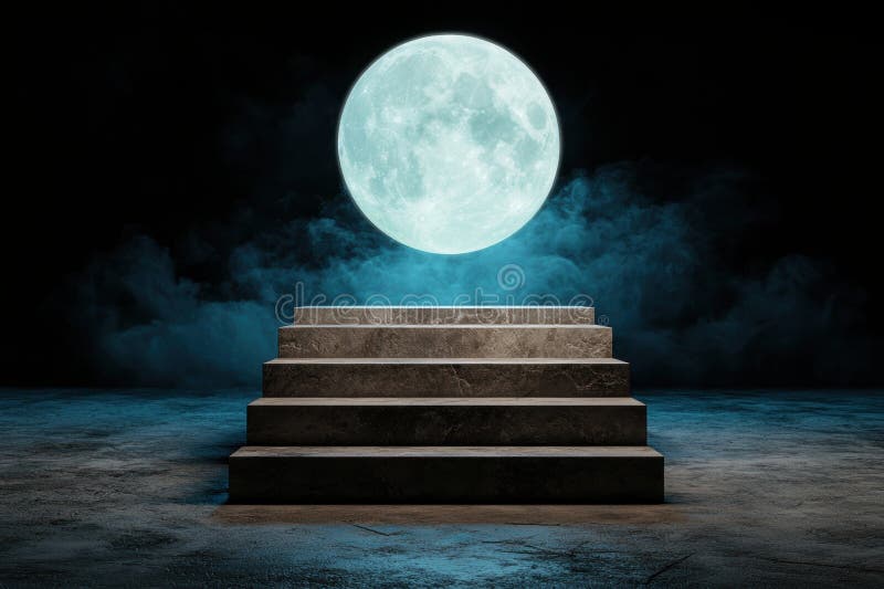 Mystical Full Moon Over Stone Steps Stock Illustration - Illustration ...