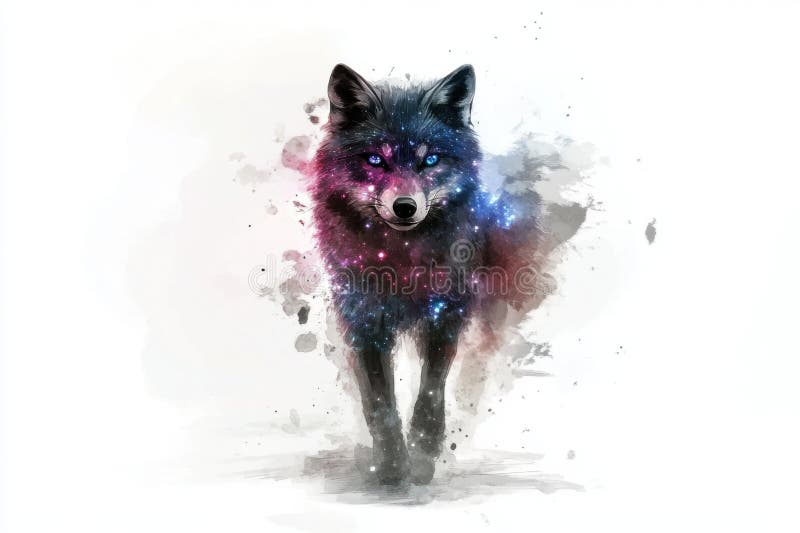 Mystical Galaxy Wolf with Cosmic Elements in Minimalist Art Stock ...