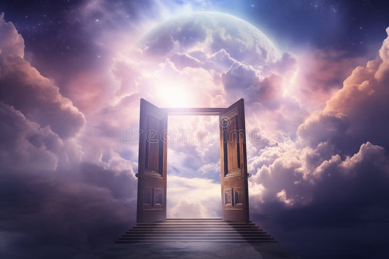 Mystical Gates Opening To a Celestial Heaven Amidst Clouds Stock Photo ...