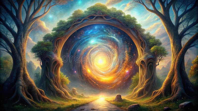 Mystical Gateway a Path through Ancient Trees To a Celestial Vortex ...