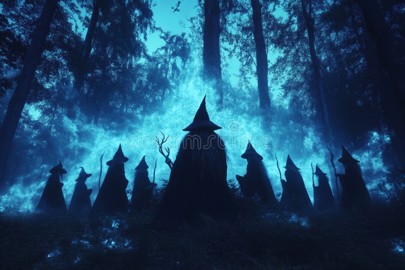 A Mystical Gathering of Witches Casting Spells in an Enchanted Forest ...