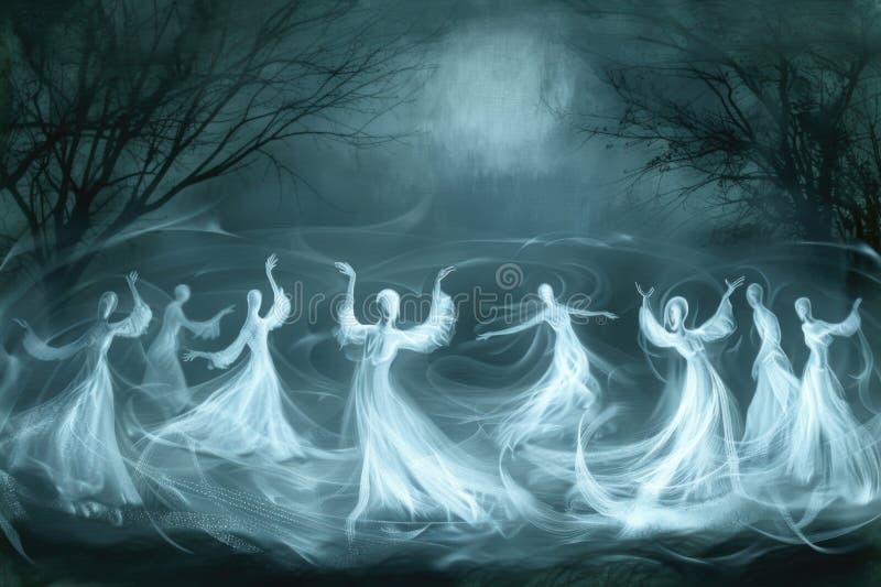 Mystical Ghostly Dance Under Full Moon on Halloween Night AI Stock ...