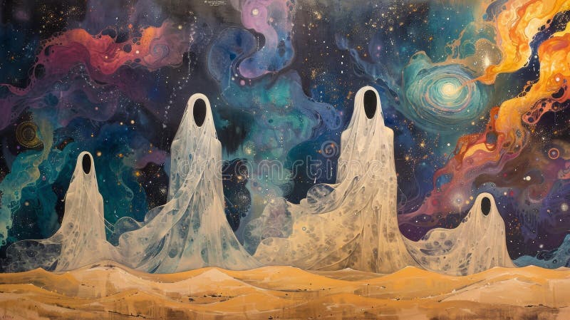 Mystical Ghostly Figures in Cosmic Landscape - Generative Ai Stock ...