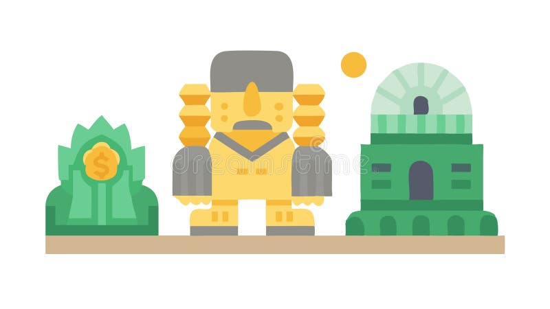 Mystical Giant Robot Statue in Ancient Ruins Vector, Vector Design ...