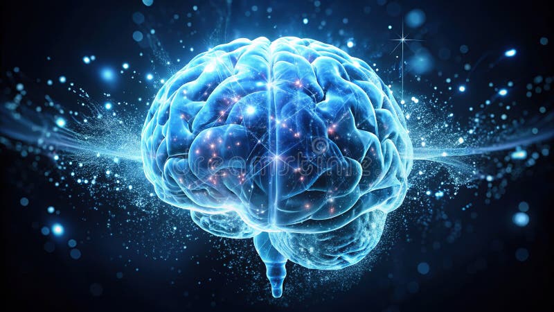 Mystical Glowing Blue Transparent Brain a Microscopic Futuristic ...