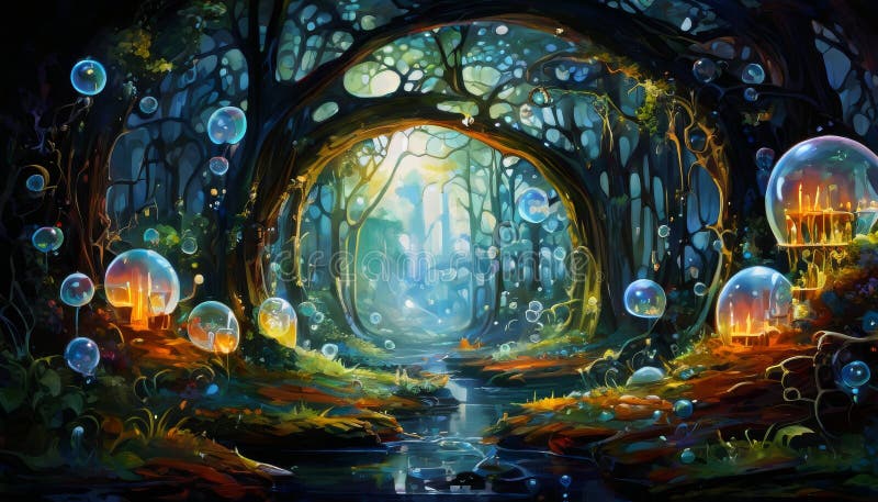Mystical Glowing Bubbles in an Enchanted Forest Stock Image - Image of greenery, tranquility ...
