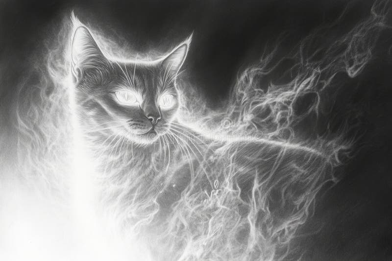 Mystical Glowing Cat Drawing Stock Illustration - Illustration of ...