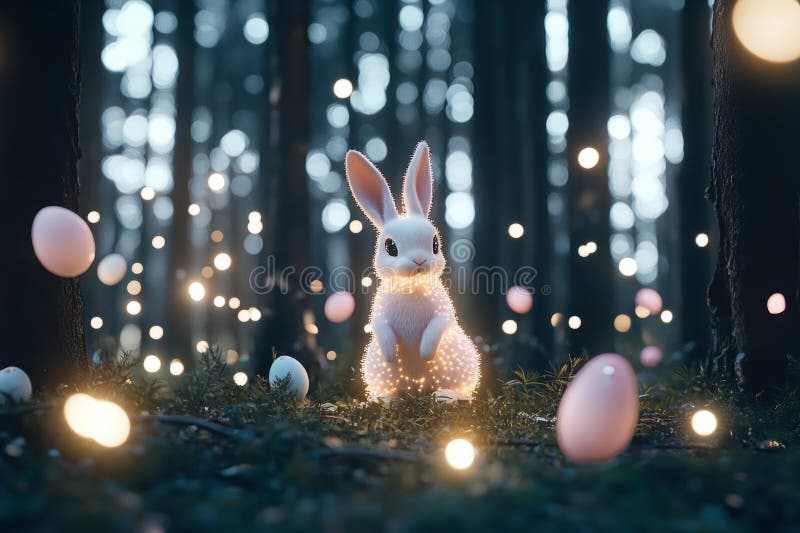 Mystical Glowing Easter Bunny Standing Enchanted Forest Surrounded ...