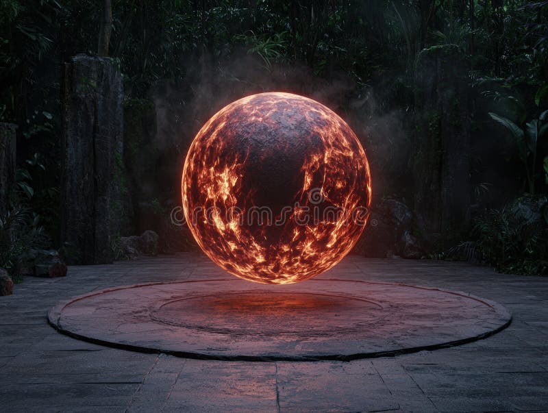 Mystical Glowing Orb Levitates Above Stone Platform in Jungle. Stock ...