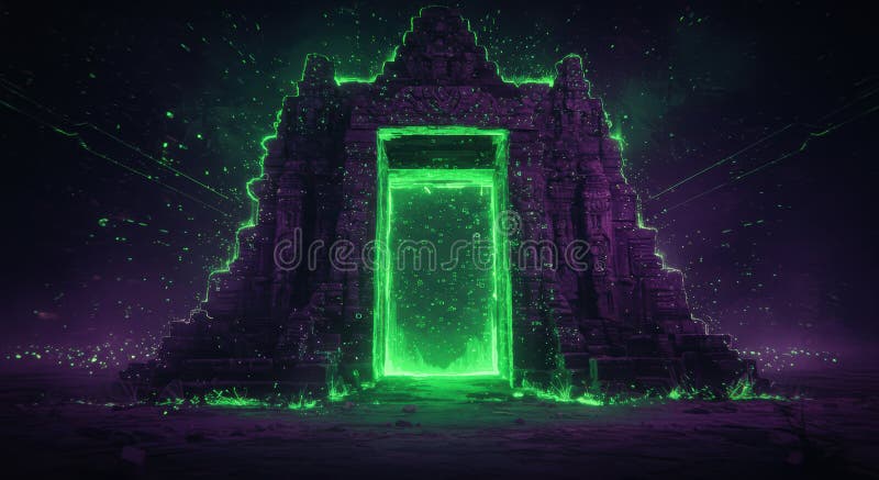 Mystical Glowing Portal in Ancient Pyramid Structure with Futuristic ...