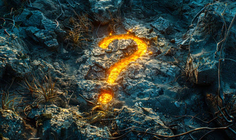 Mystical Glowing Question Mark Imprinted on Earthy Ground Signifying ...