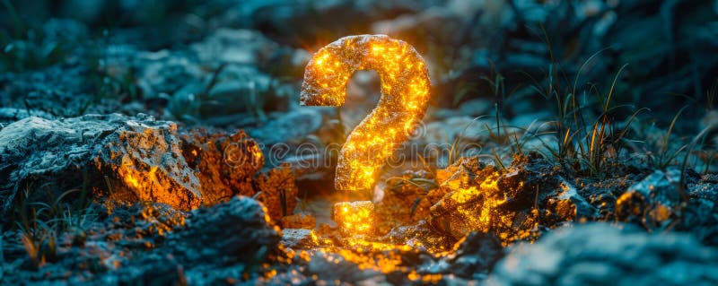 Mystical Glowing Question Mark Imprinted on Earthy Ground Signifying ...