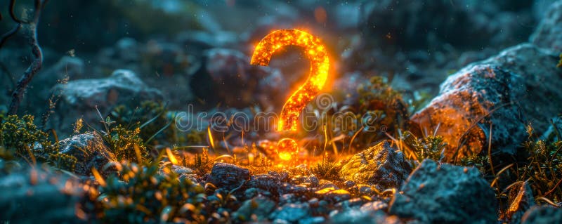 Mystical Glowing Question Mark Imprinted on Earthy Ground Signifying ...