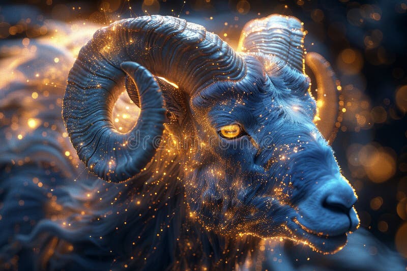 Mystical Glowing Ram Portrait Stock Image - Image of zodiac, sparkles ...