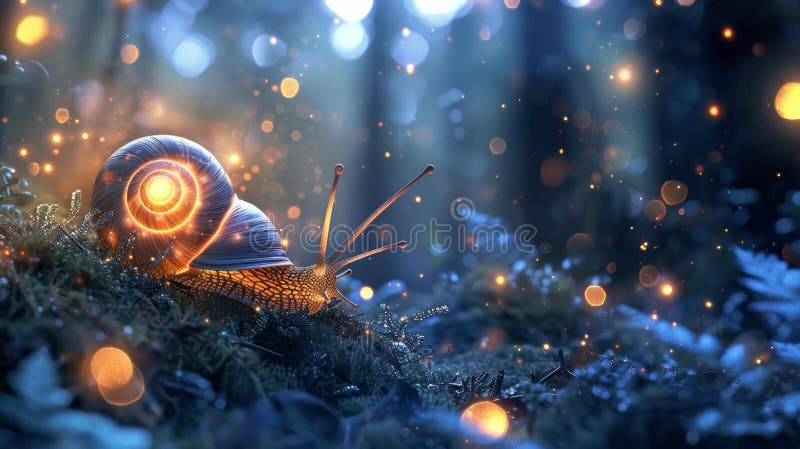 Mystical Glowing Snail in Enchanted Forest, Generative AI Stock Image ...
