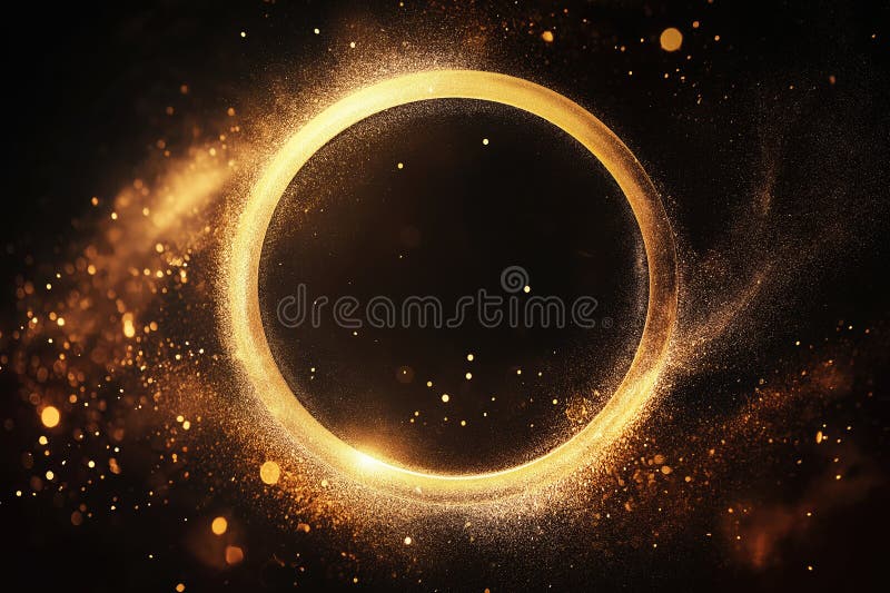 Mystical Golden Circle with Sparkling Dust and Glowing Particles in ...