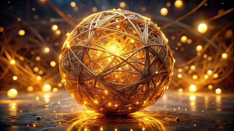 A Mystical Golden Orb Glowing Intertwined Threads of Light an Abstract ...