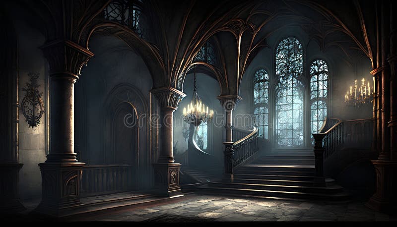 Mystical Gothic Interior. 3D Illustration. Fantasy Scene Stock ...