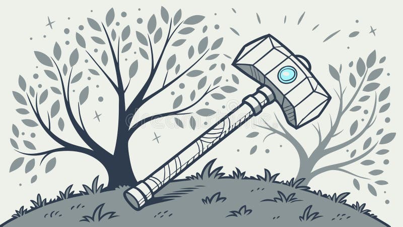 Mystical Hammer Under Enchanted Tree Vector Art, Vector Design ...