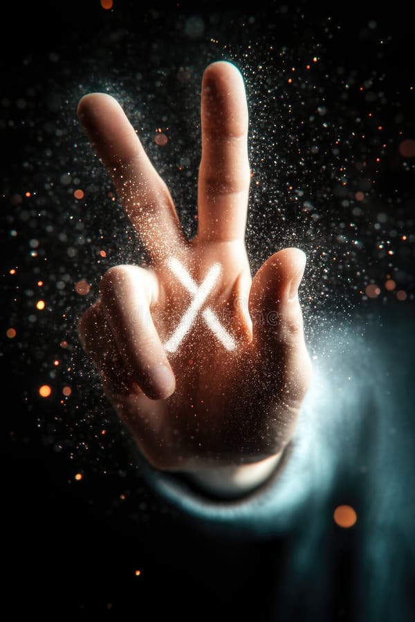 Mystical Hand Gesture with Glowing Light Trails in Dark Atmosphere ...