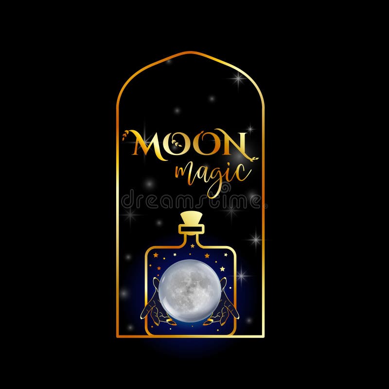 Mystical Hands Holding Full Moon Inside a Magic Potion Jar Stock Vector ...