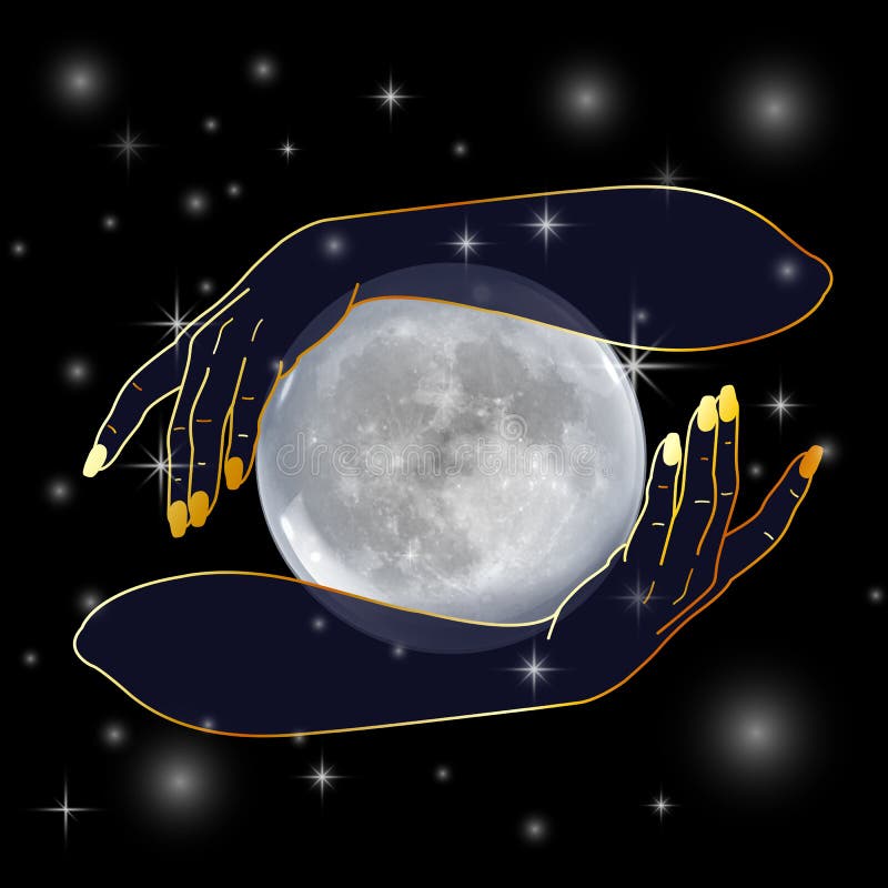Mystical Hands Holding the Full Moon Performing Magic Ritual Stock ...