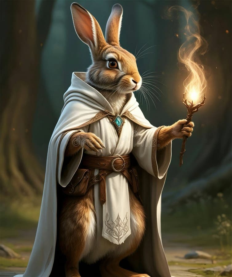 Mystical Hare Wizard Portrait Stock Illustration - Illustration of face ...