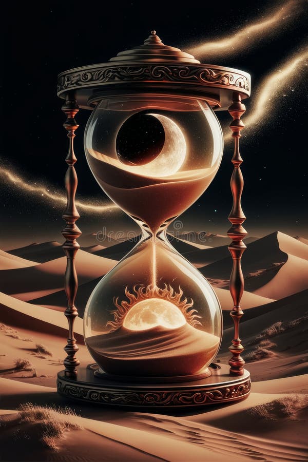 Mystical Hourglass with Celestial Eclipse and Fiery Core Set Against a ...
