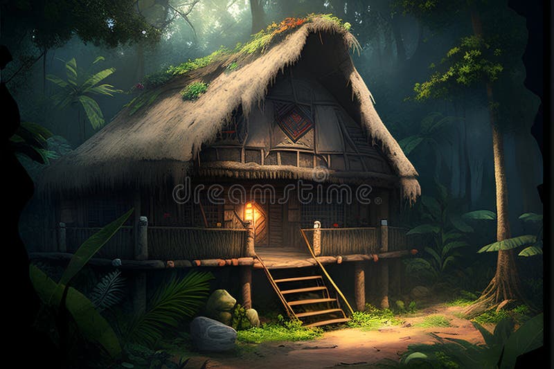 Mystical Hut in the Jungle. 3d Render Illustration Stock Illustration ...